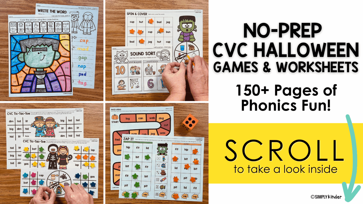Halloween CVC Activities, Games, Worksheets, No-Prep Centers for ...