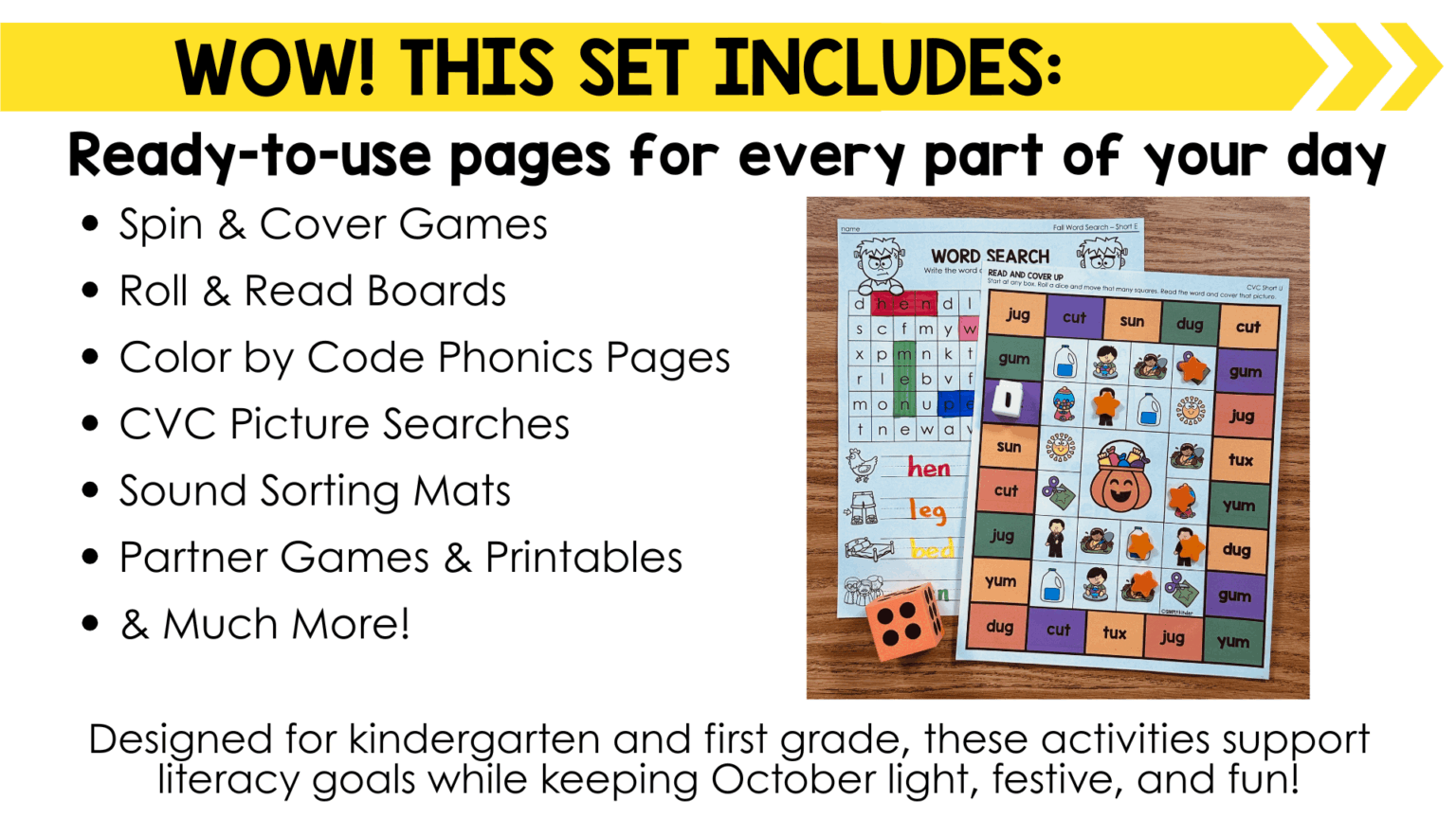 Halloween CVC Activities, Games, Worksheets, No-Prep Centers for ...