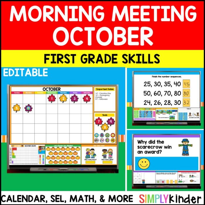 October Morning Meeting Slides for First Grade, Activities, Questions ...