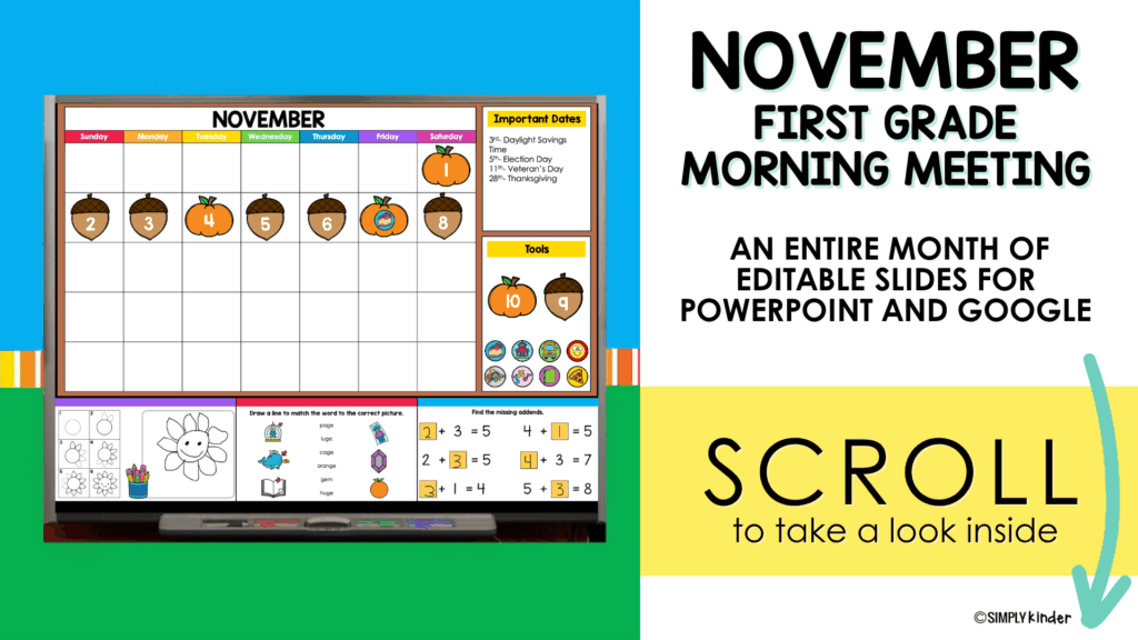 November Morning Meeting Slides for First Grade, Activities, Questions ...