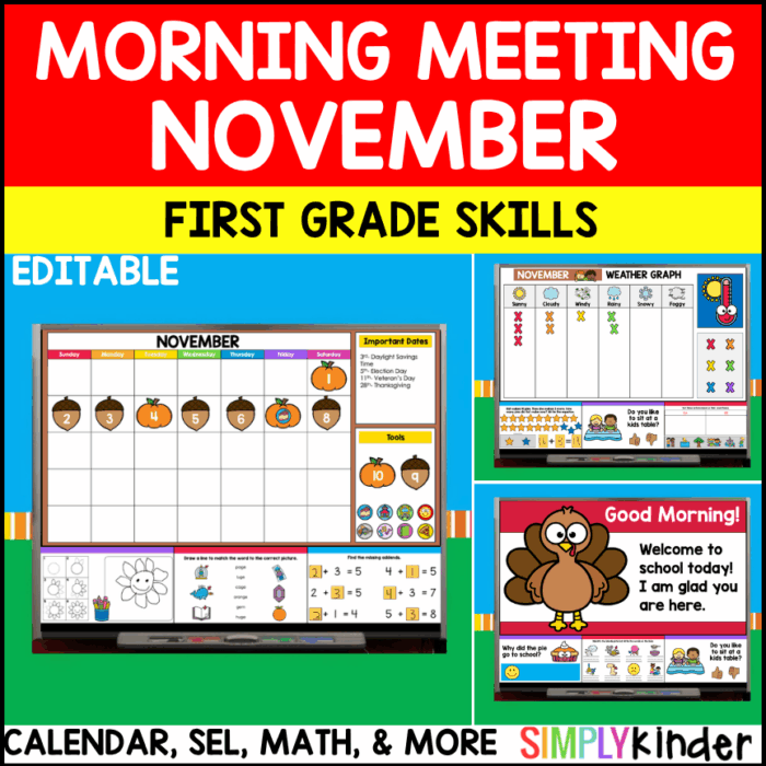 November Morning Meeting Slides for First Grade, Activities, Questions ...
