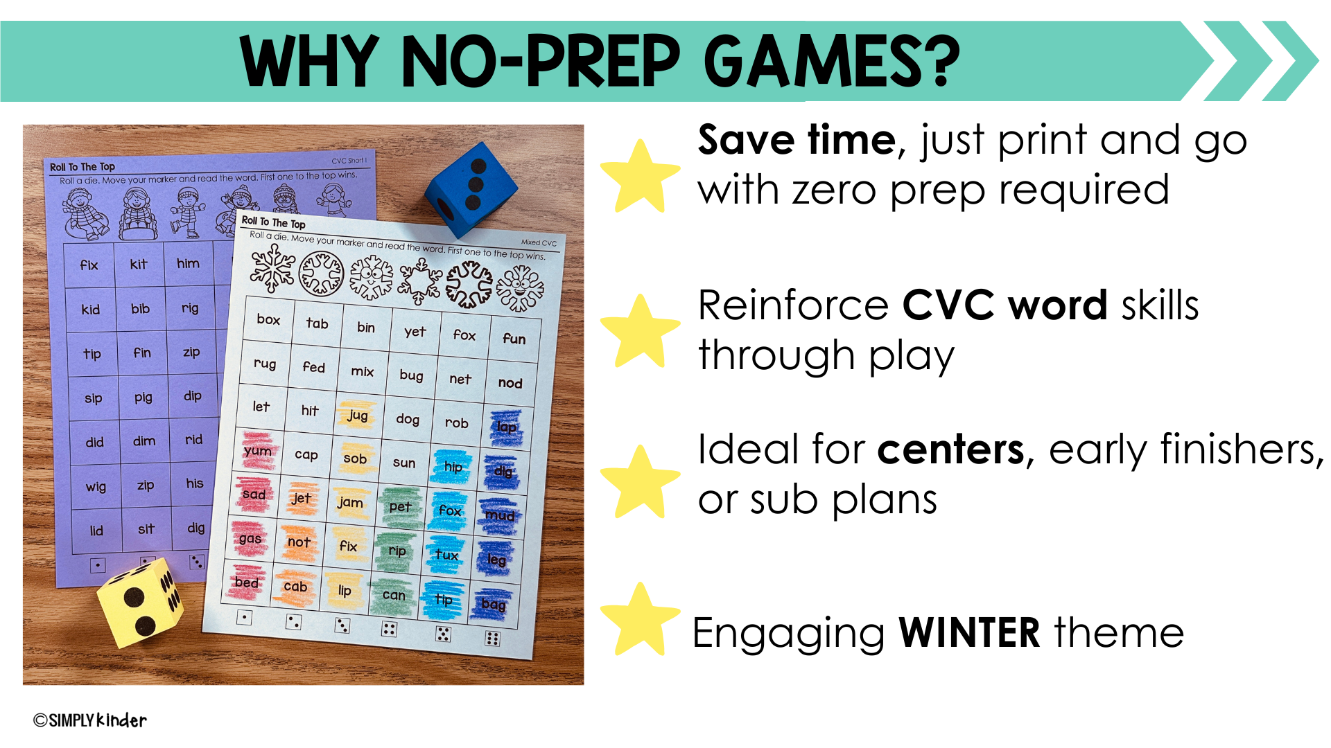 Winter CVC Games – No-Prep Literacy Activities for Kindergarten and ...