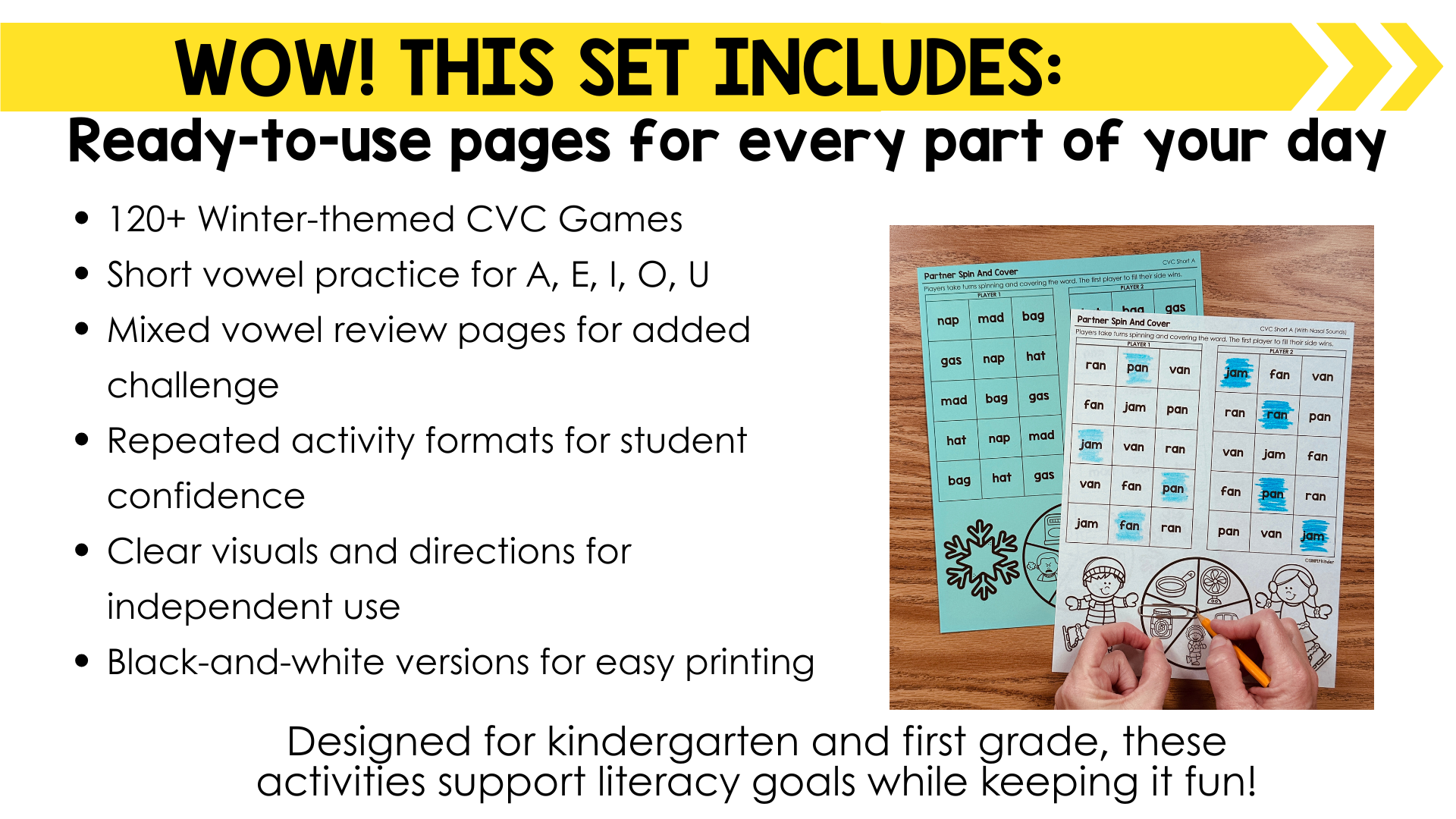Winter CVC Games – No-Prep Literacy Activities for Kindergarten and ...