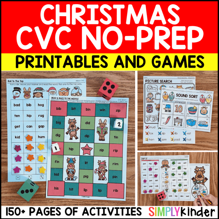 Christmas CVC Games & Worksheets, No-Prep Phonics for Kindergarten ...