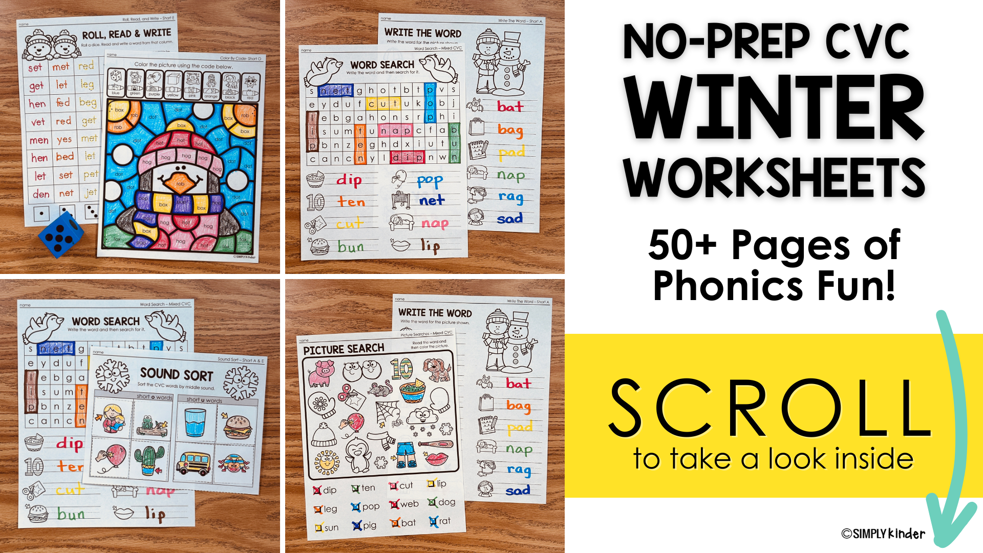 Winter CVC Printables – No-Prep Phonics Worksheets for Kindergarten ...