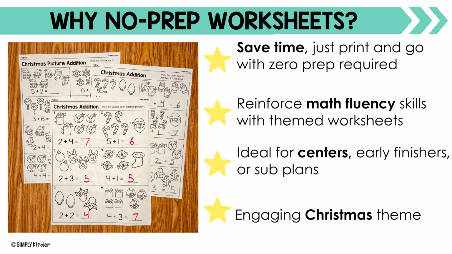 Christmas Addition Worksheets, No-Prep Christmas Math Printables for ...