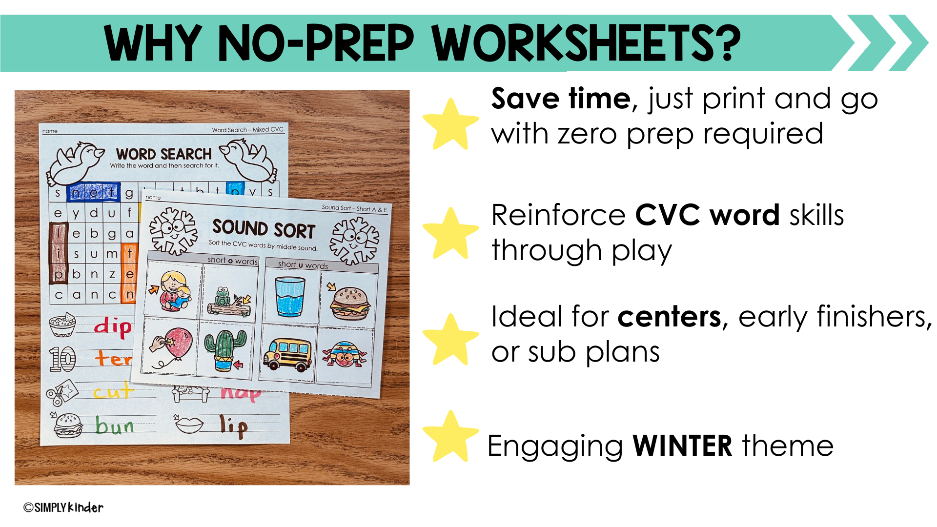 Winter CVC Printables – No-Prep Phonics Worksheets for Kindergarten ...