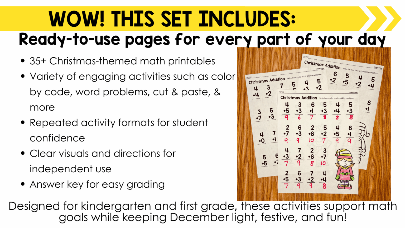 Christmas Addition Worksheets, No-Prep Christmas Math Printables for ...
