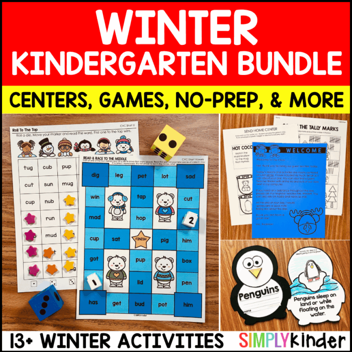 Winter Activities Kindergarten Bundle, Centers, Writing, No-Prep, Games ...