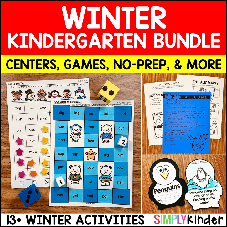 Winter Activities Kindergarten Bundle, Centers, Writing, No-Prep, Games ...