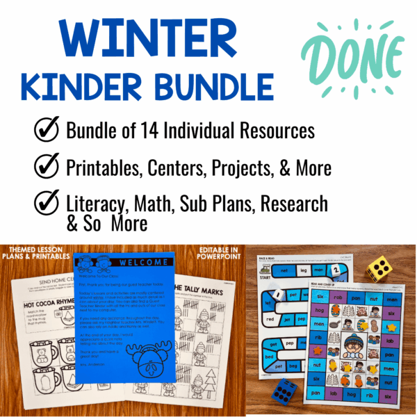 Winter Activities Kindergarten Bundle, Centers, Writing, No-Prep, Games ...