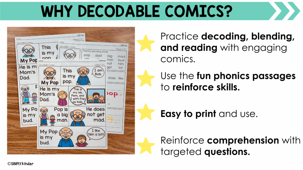 Decodable CVC Comics Passages with Comprehension Questions, Science of ...
