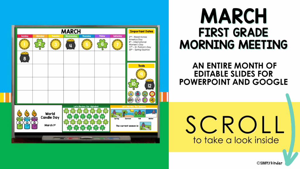 March Morning Meeting Slides for First Grade, Activities, Questions ...