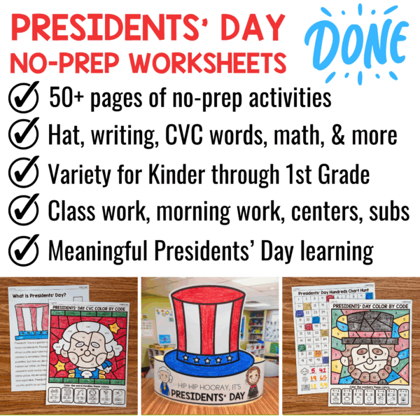 Presidents’ Day No Prep Worksheets, February Activities Kindergarten ...