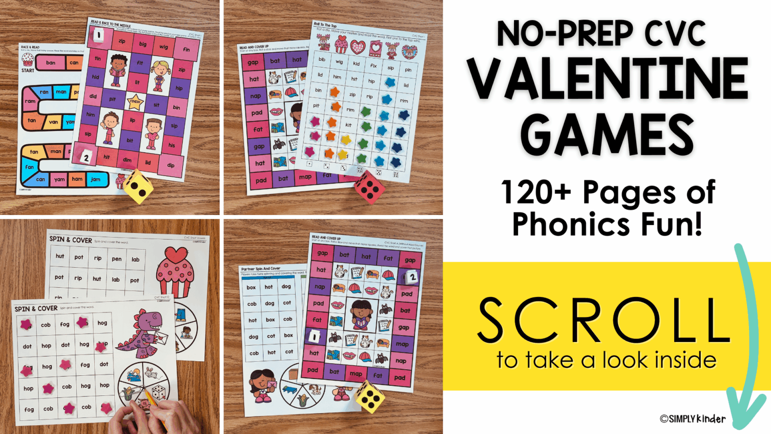 Valentine CVC Games – No-Prep Literacy Activities for Kindergarten and ...