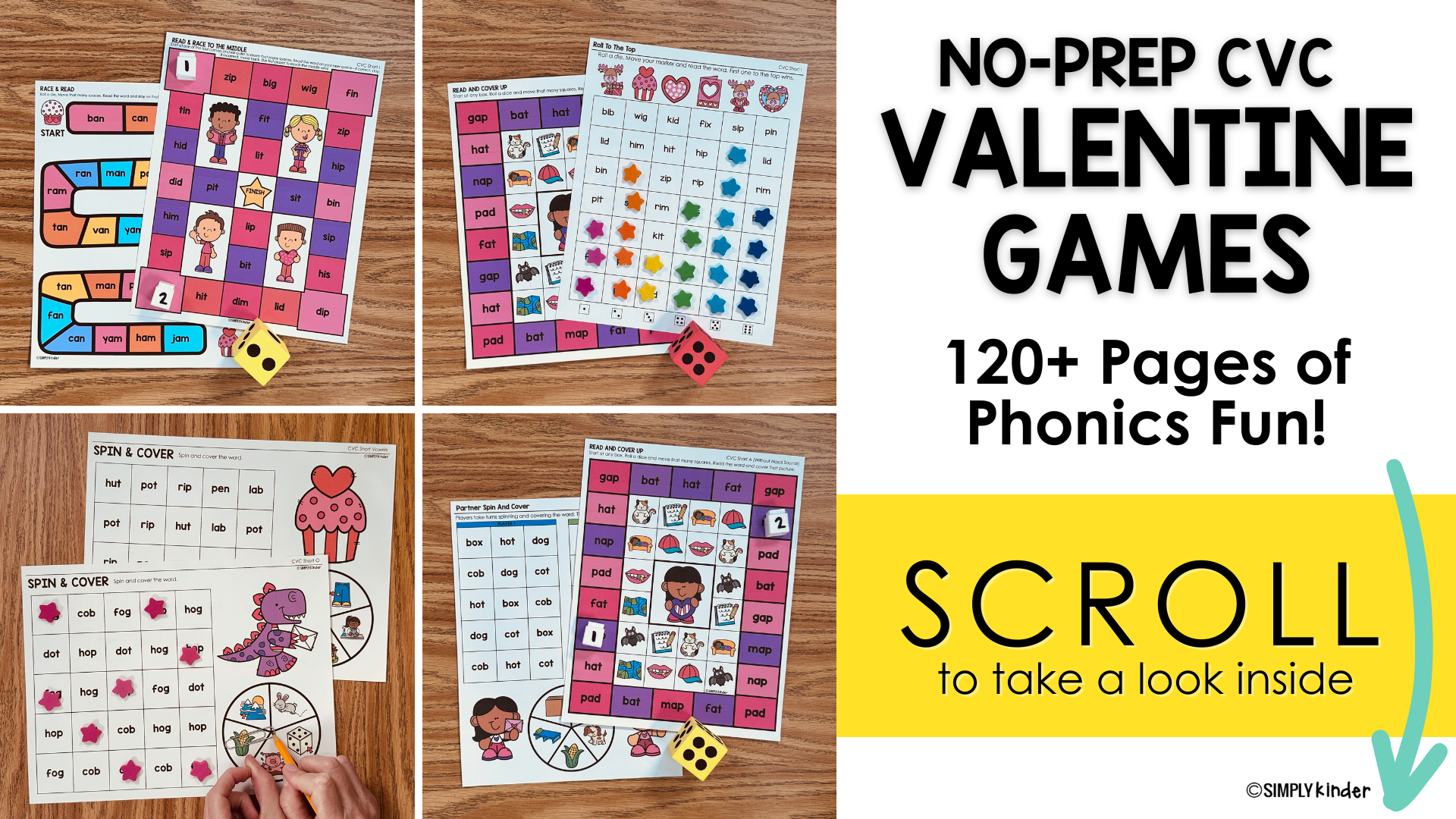 Valentine CVC Games – No-Prep Literacy Activities for Kindergarten and ...