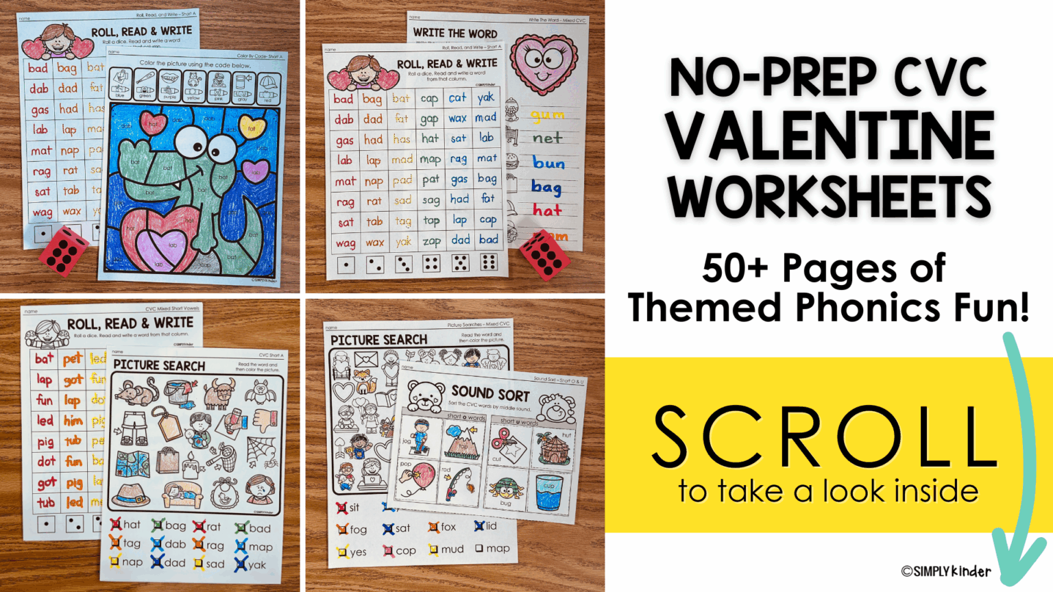 Valentine's Day Activities, CVC Worksheets, No-Prep February Phonics ...