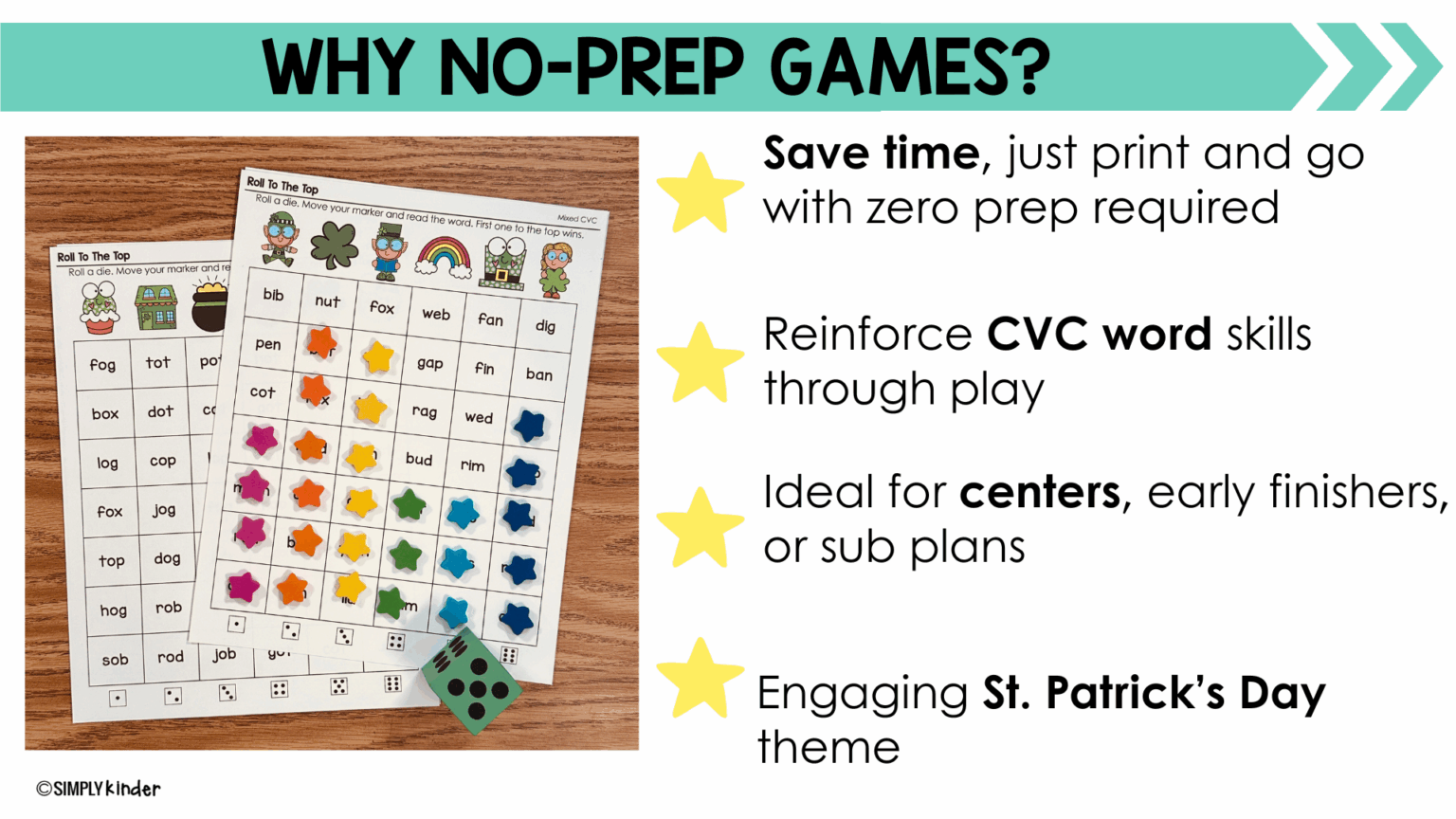 St. Patrick's Day CVC Games, March No-Prep Literacy Activities for ...