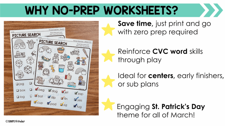 St. Patrick's Day Activities, CVC Worksheets, No-Prep March Phonics ...