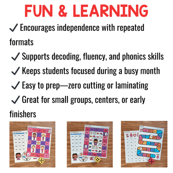 Valentine CVC Games – No-Prep Literacy Activities for Kindergarten and ...