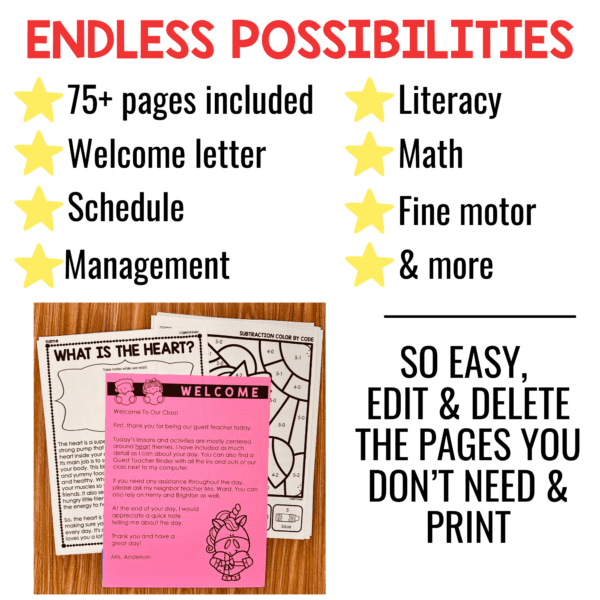 Valentine's Day Editable Emergency Sub Plans Kindergarten, No Prep ...