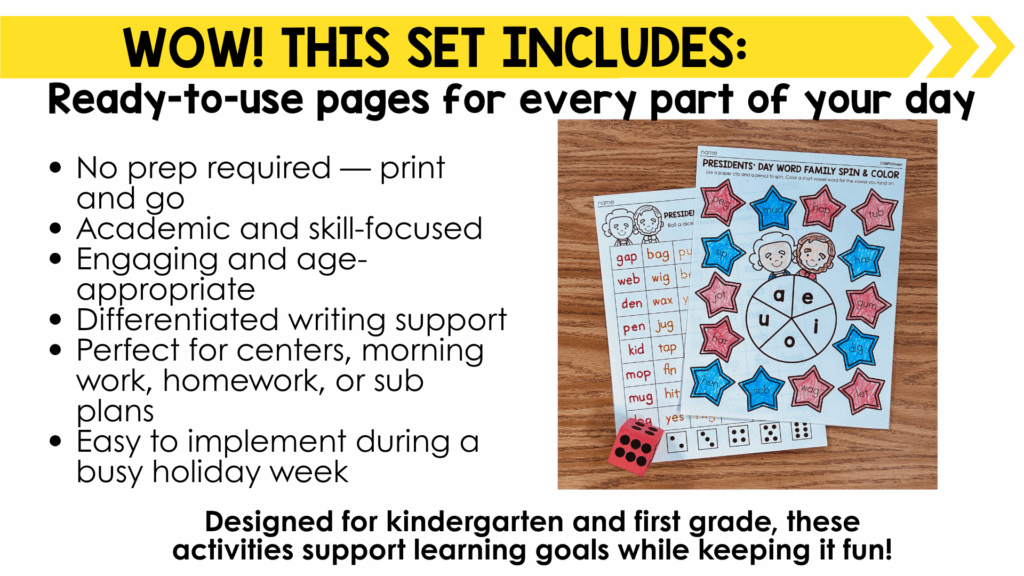 Presidents’ Day No Prep Worksheets, February Activities Kindergarten ...