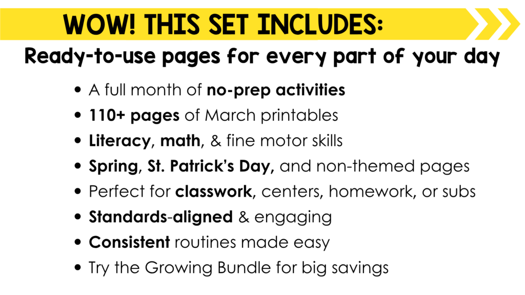 March No Prep Kindergarten Packet, Morning Work, Fast Finisher ...