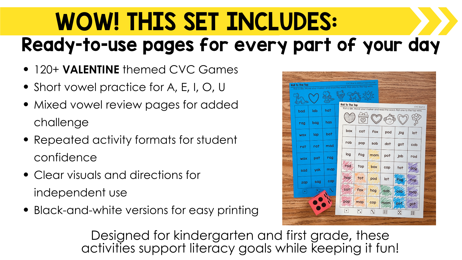 Valentine CVC Games – No-Prep Literacy Activities for Kindergarten and ...