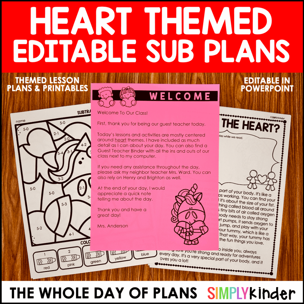 Valentine's Day Editable Emergency Sub Plans Kindergarten, No Prep ...