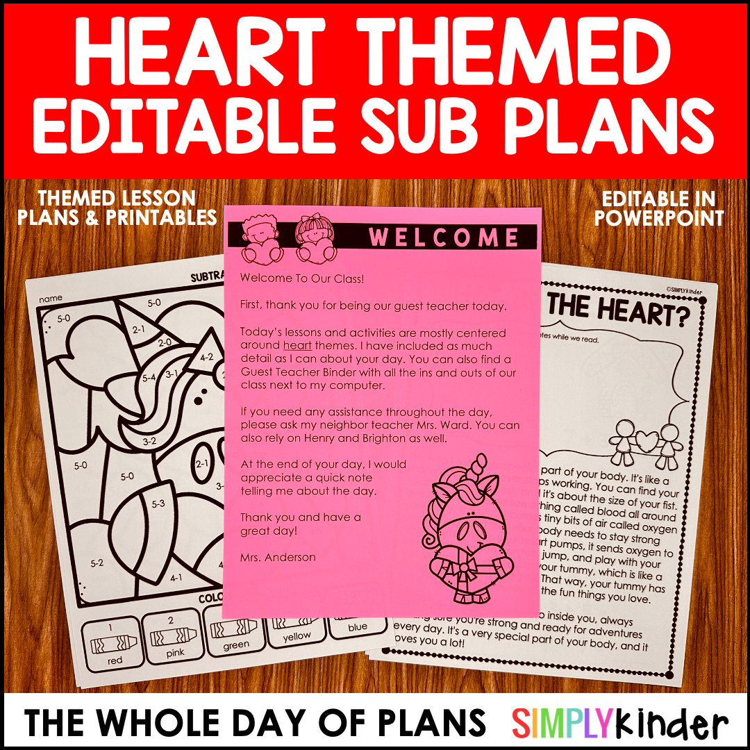 Valentine's Day Editable Emergency Sub Plans Kindergarten, No Prep ...