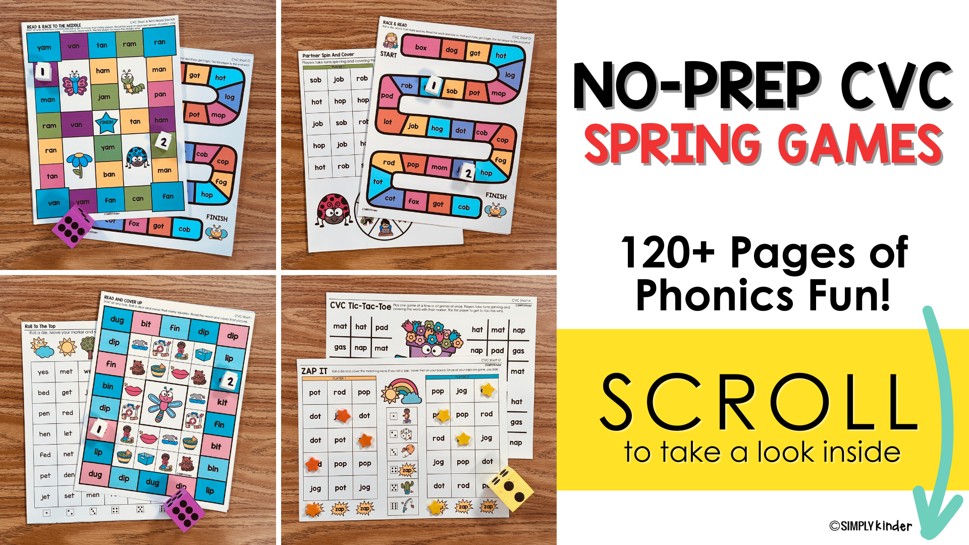 Spring CVC Games, March No-Prep Literacy Activities for Kindergarten ...