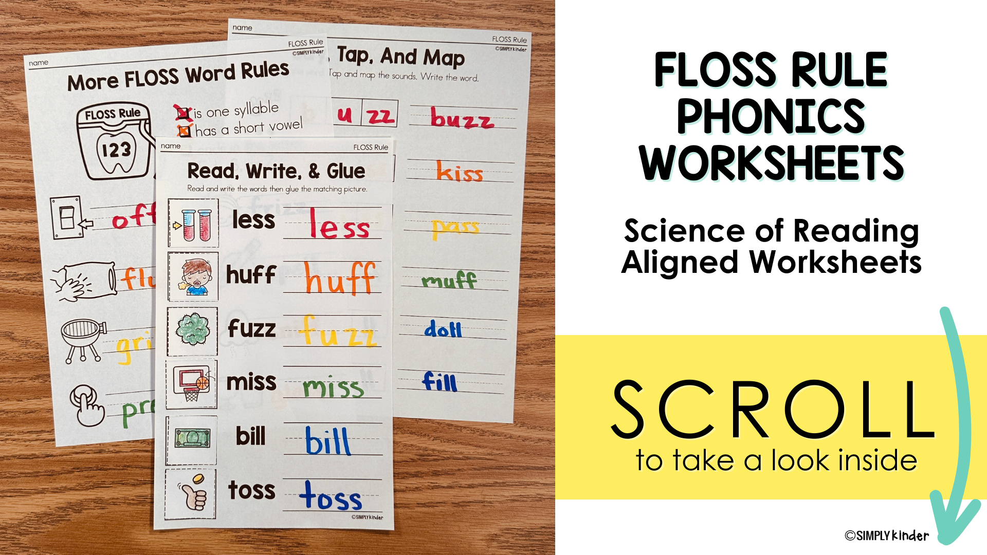 FLOSS Rule Phonics Worksheets for Kindergarten Science of Reading ...