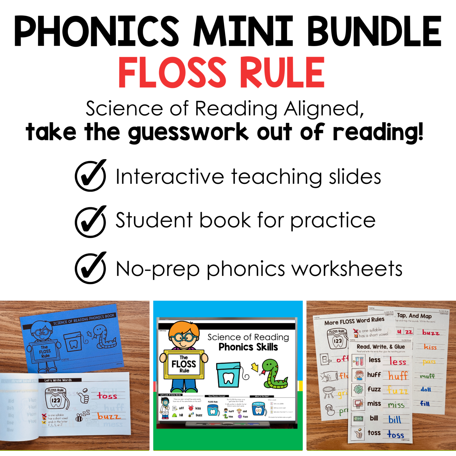 FLOSS Rule Worksheets, Book, and Teaching Slides Phonics Mini Bundle ...