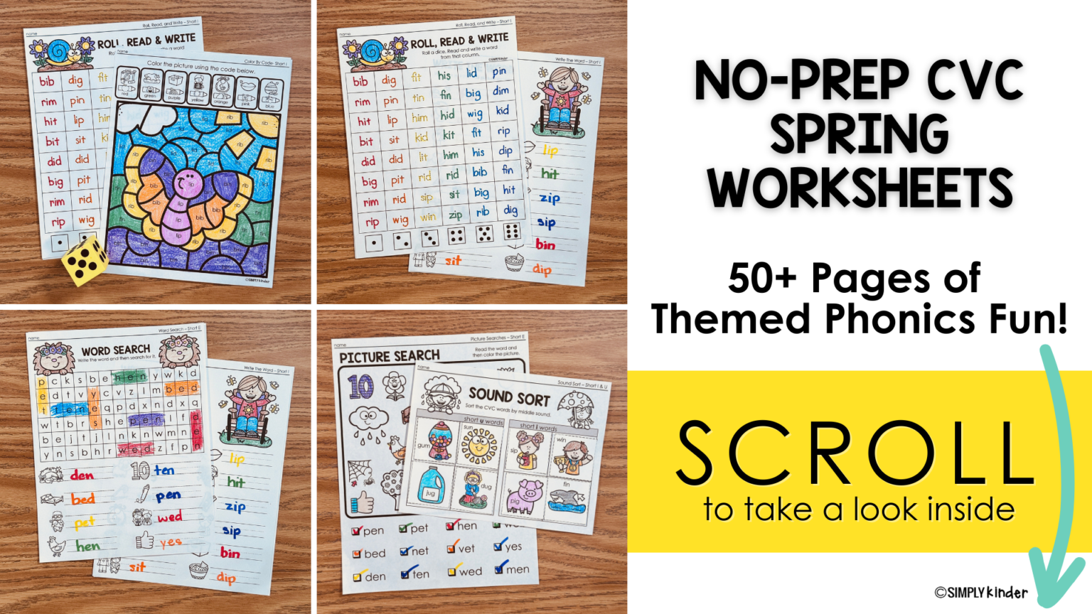 Spring Activities, CVC Worksheets, No-Prep March Phonics, Kindergarten ...