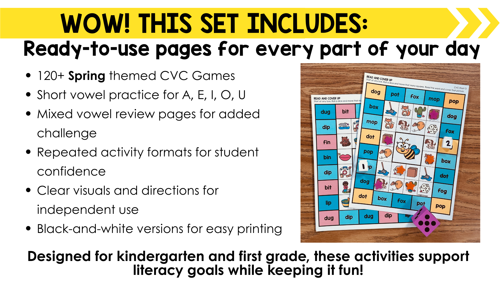 Spring CVC Games, March No-Prep Literacy Activities for Kindergarten ...